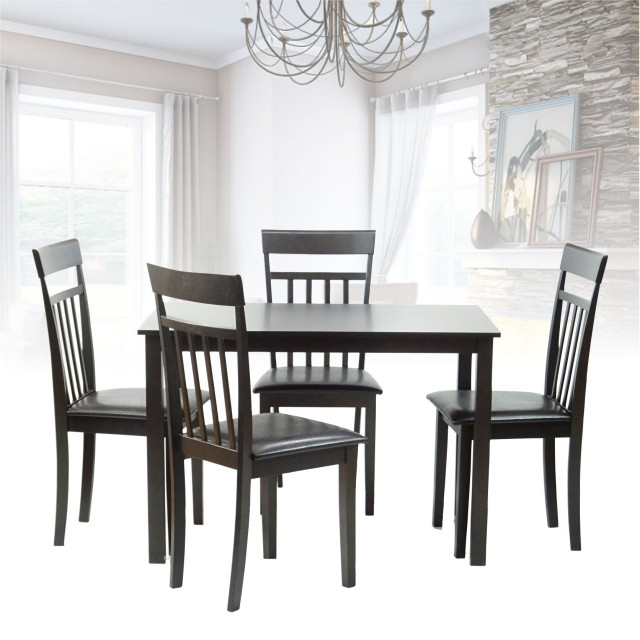 Dining Kitchen Set of Rectangular Table And 4 Side Warm Chairs Solid ...