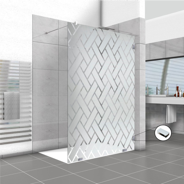Fixed Glass Shower Screen with Decorative Frosted Sandblasted Design, 47" X 75" - Contemporary ...