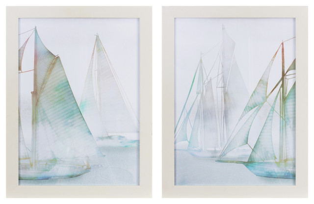 Framed Watercolor Sailboat Print, 2-Piece Set - Beach Style - Paintings ...
