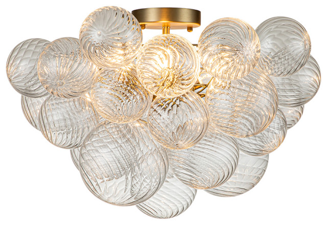 Contemporary 3-Light Ribbed Glass Bubble Semi Flush Mount ...