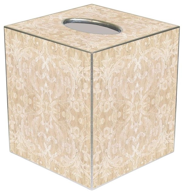 TB1229 - Beige Damask Tissue Box Cover - Traditional - Tissue Box ...