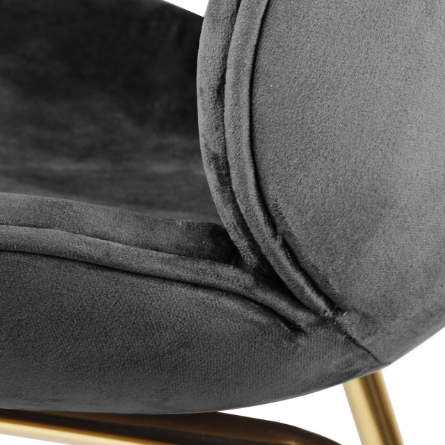 Dark Gray Velvet Shell Dining Chairs With Gold Legs, Set of 4 ...