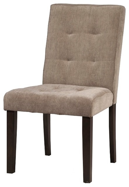 Upholstered Parson Chairs In Acacia Wood, Set of 2, Beige And Brown ...