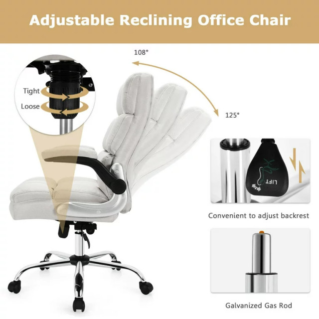 Modern Office Chair, Extra Padded Square Tufted Seat With Flip Up Arms ...