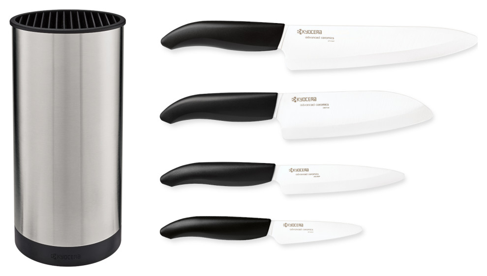 Kyocera 5-Piece Revolution White Knife Block Set - Transitional - Knife ...