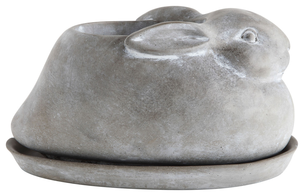 Cement Rabbit Planter with Saucer (Set of 2 Pieces) - Farmhouse ...