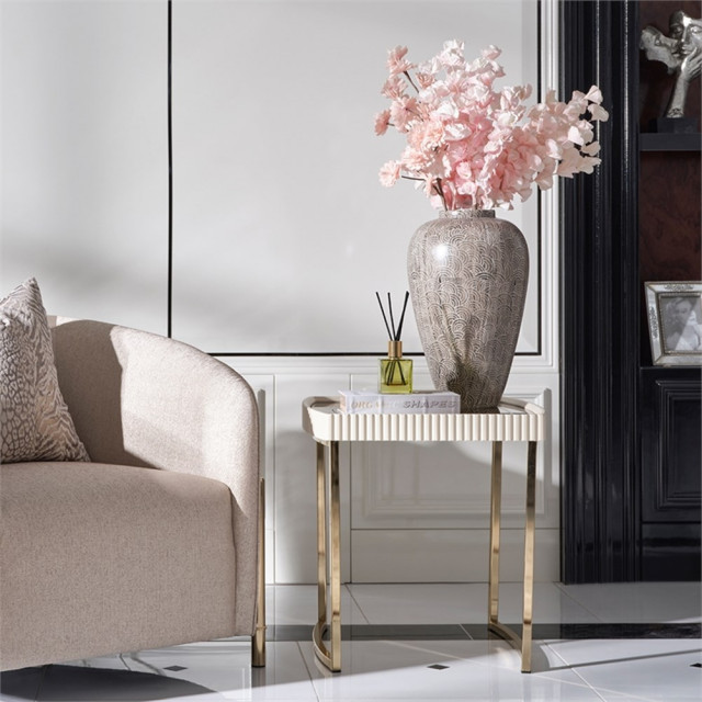 Michael Amini Lisbon Side Table - Silken Matte Cream - Contemporary ...