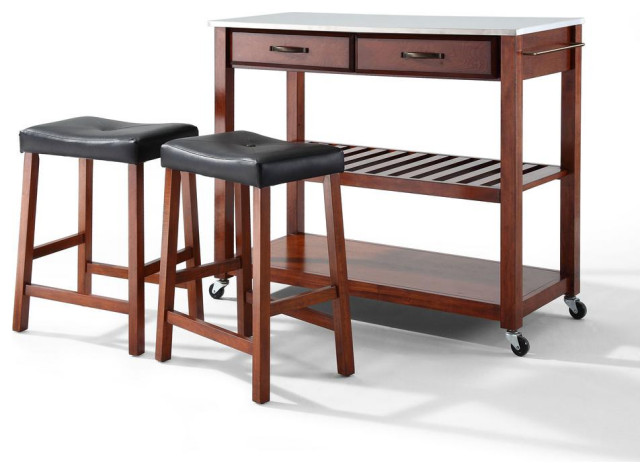 Stainless Steel Top Kitchen Prep Cart W/Uph Saddle Stools Cherry ...