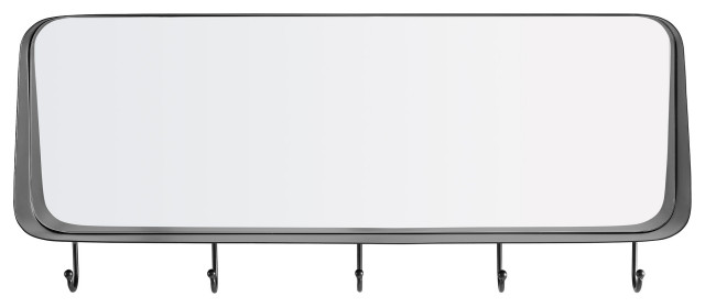 30" Rectangle Rounded Corner Mirror with Hooks - Black - Transitional ...