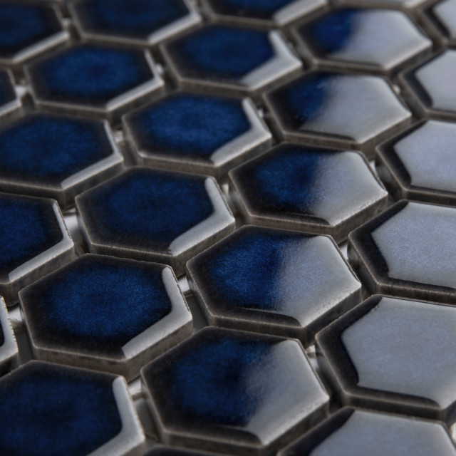 Tribeca Hex Glossy Cobalt Blue Floor and Wall Mosaic Tile, Sample ...
