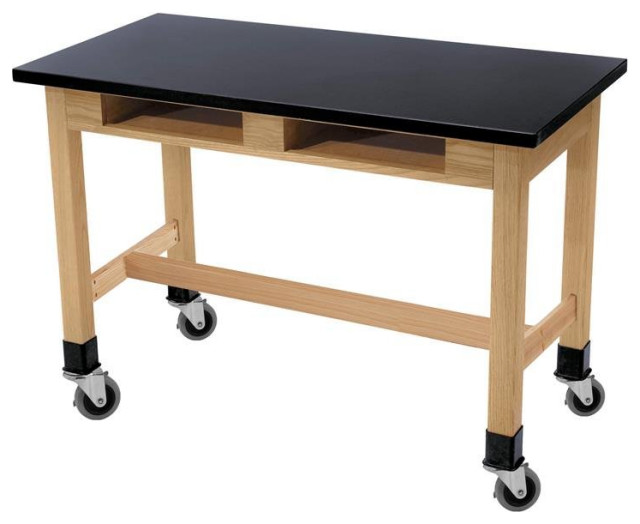 NPS 48" Wood Science Lab Table with Phenolic Top and Book Compartments ...