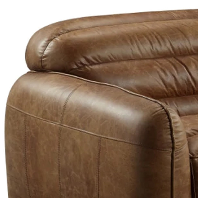 Benzara Sofa, Top Grain Leather, Horizontal Channel Tufted Design ...