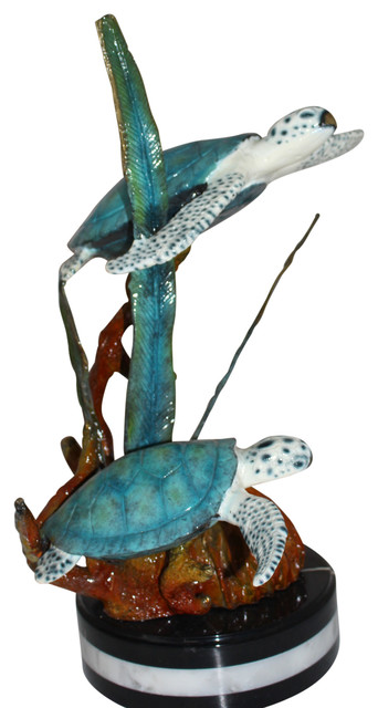Two Sea Turtles Swimming Bronze Statue - Size: 17"L x 9"W x 20"H ...