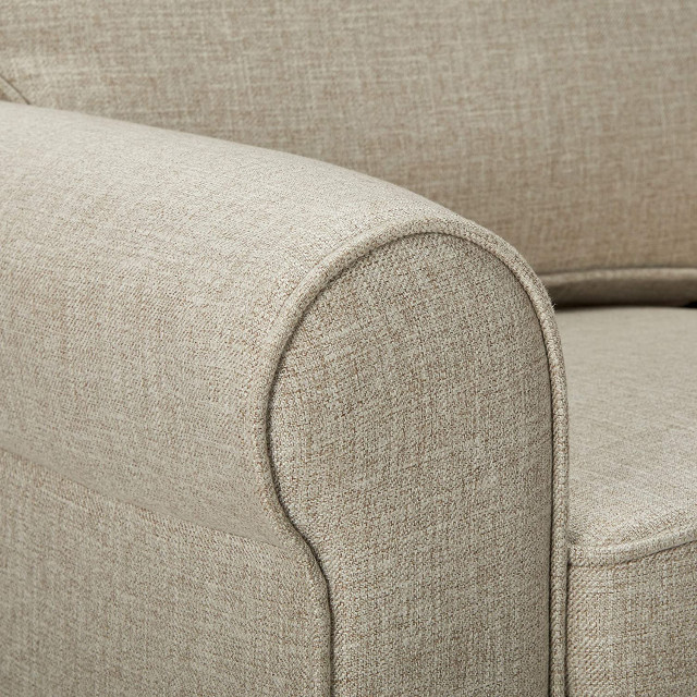 Luxurious Beige Accent Chair with Birch Wooden Legs and Padded ...