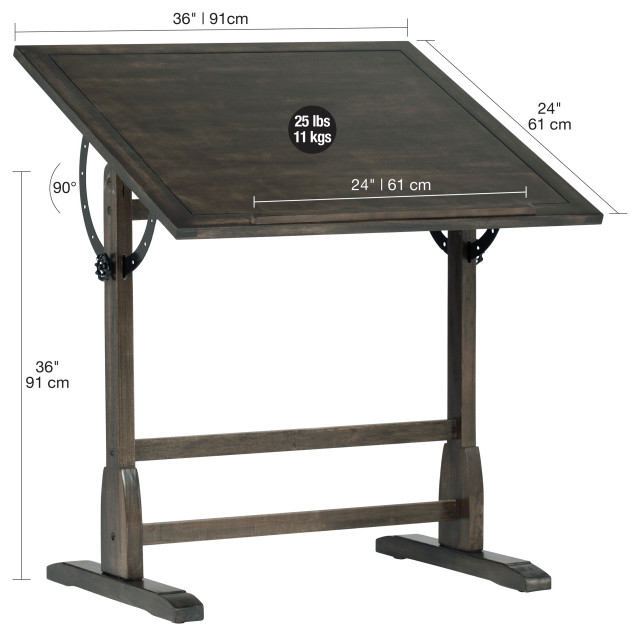 Vintage Wood Drawing/Drafting Table with 36" Wide Adjustable Top ...