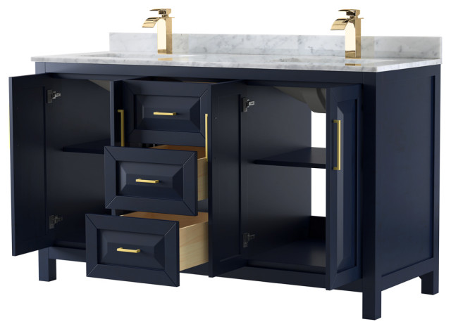 Daria 60" Double Vanity, Dark Blue, Top, Square Sinks, No Mirror ...