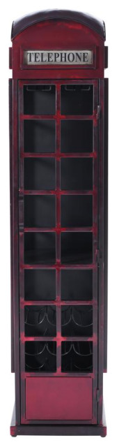 Telly Vintage Telephone Booth Lounge Bar Cabinet with Wine Rack and ...