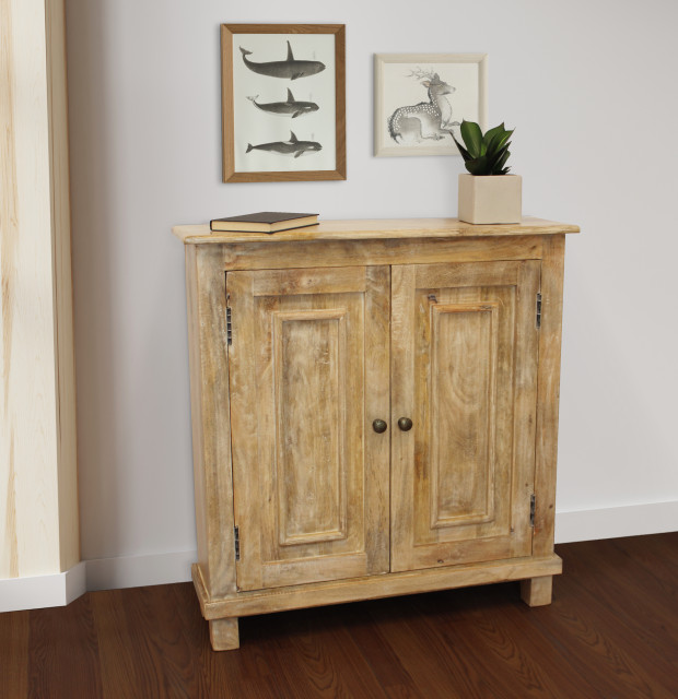 Bayside Jensen 2-Door Solid Wood Sideboard, Distressed Natural Finish ...