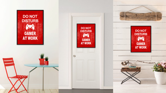 "Don't Disturb Gamer At Work" Sign Red Print on Canvas with Picture ...