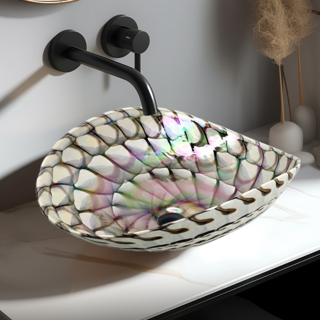 19" Murano Glass Art Vessel Seashell Pattern Bathroom Sink ...