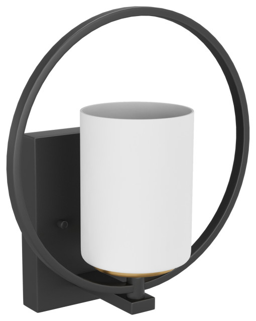 Modern Black and Gold Wall Light with White Frosted Glass Shade ...