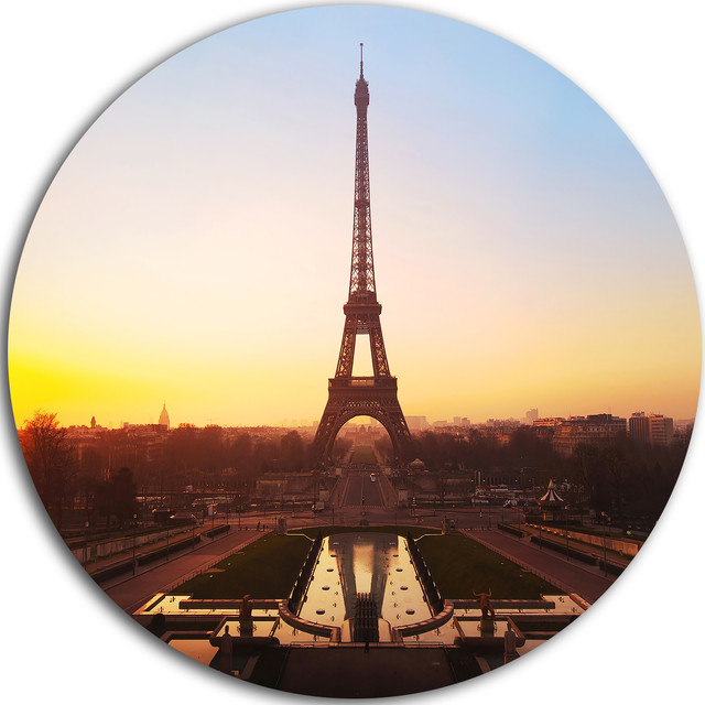 Brown Silhouette Of Paris Eiffel Tower, Cityscape Round Wall Art, Disc ...