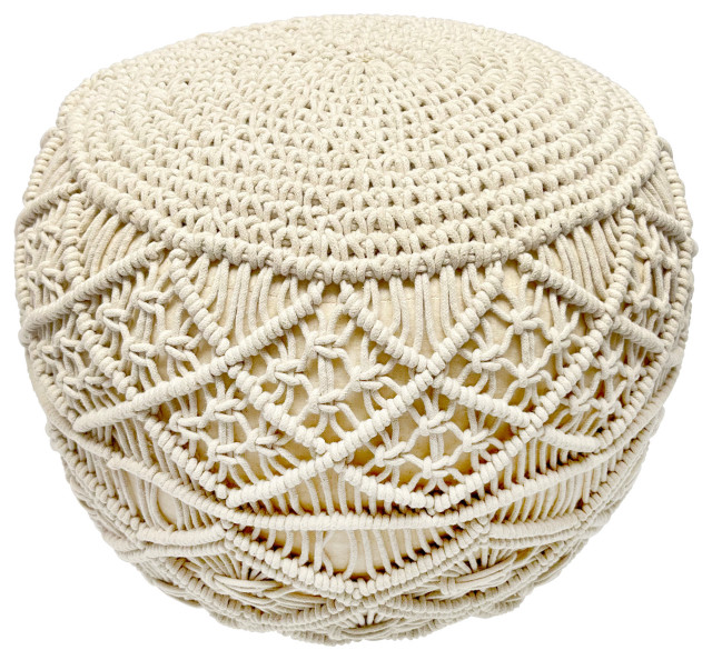 18" Natural Cotton Handmade Macrame Round Pouf - Scandinavian - Floor Pillows And Poufs - by ...