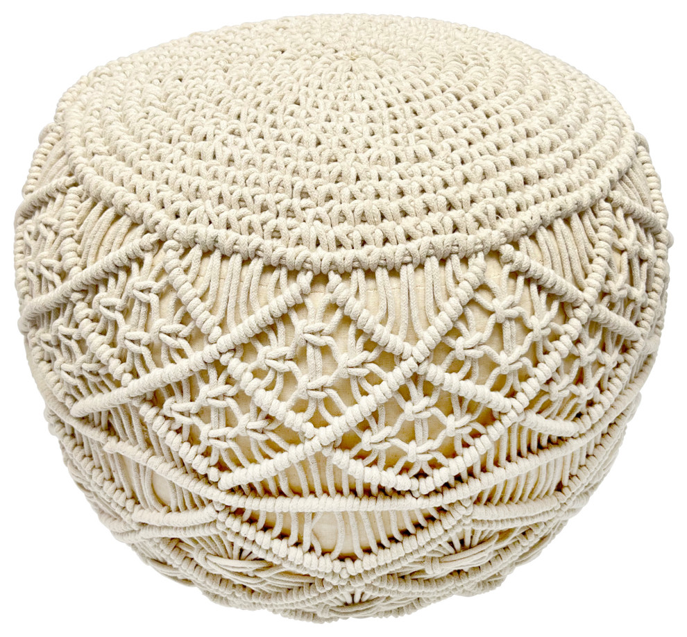 18" Natural Cotton Handmade Macrame Round Pouf - Scandinavian - Floor Pillows And Poufs - by ...