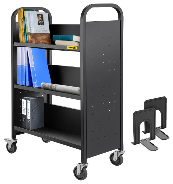 Book Cart Library Cart 200lb with Single Sided V-Shaped Sloped Shelves ...