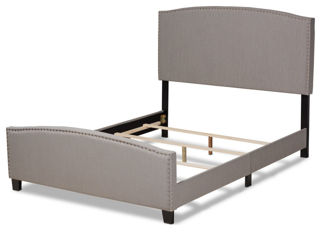 Queen Platform Bed, Transitional Design With Nailheaded Panel Headboard ...