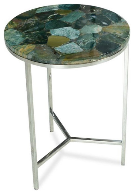 Bowery Hill Foster Round Agate Top and Nickel Base Chairside Table in ...