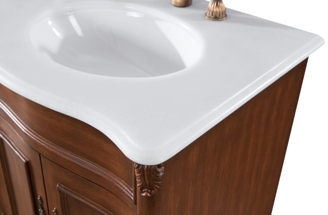 48" Single Bathroom Vanity, Teak Color With ivory white engineered ...