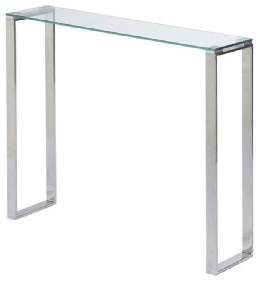 Plata Import Modern Narrow Clear Glass Console Table with Chrome Legs ...