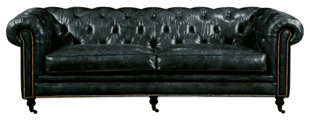 87 Inch Sofa Onyx Black Leather Black Retro - Traditional - Sofas - by ...