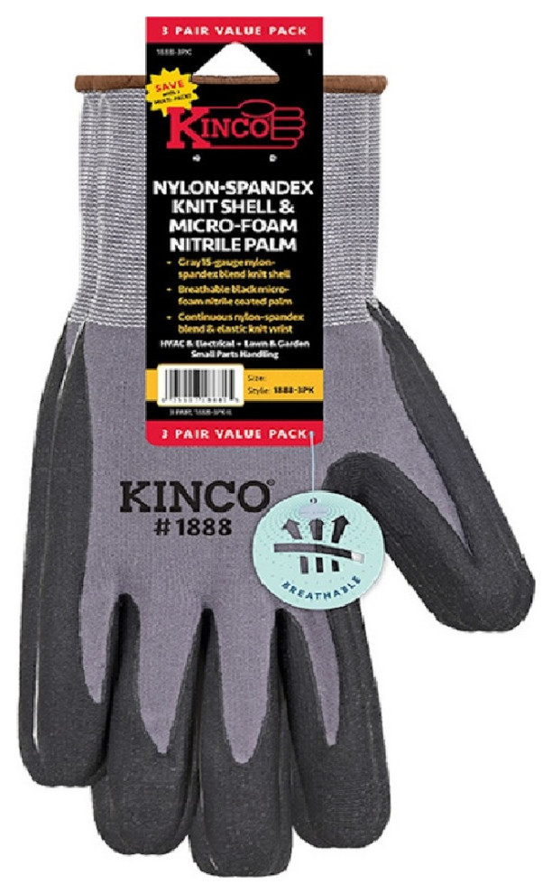 Kinco 1888-3PK-L Men's Palm Gloves, Gray - Gardening Gloves - by Life ...