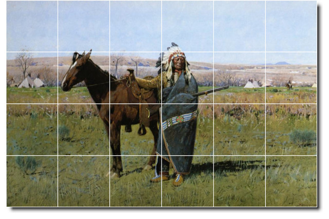 Henry Farny Western Painting Ceramic Tile Mural #84, 48" Wide x 32 ...