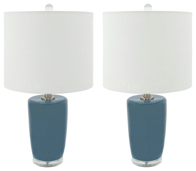 Set of 2, Ceramic 25" Table Lamps, Blue - Contemporary - Lamp Sets - by ...