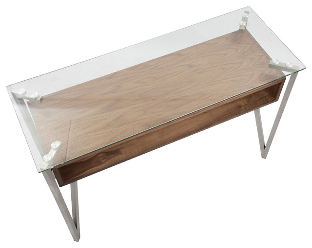 LumiSource Hover Console Table With Brushed Stainless Steel Frame ...