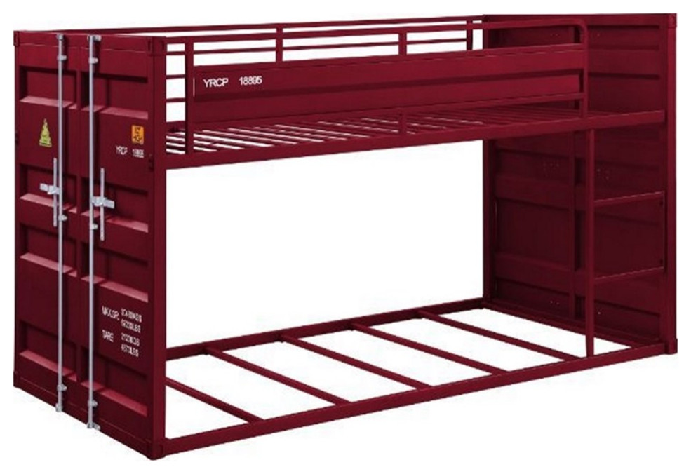 Pemberly Row Cargo Twin Metal Bunk Bed with Ladder and Slat System in ...