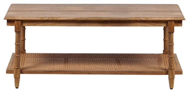 Chesterfield Wood & Cane Display Coffee Table With Turned Legs, Natural ...