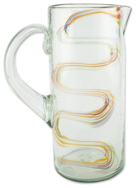 Novica Handmade Rainbow Path Blown Glass Pitcher - Contemporary ...