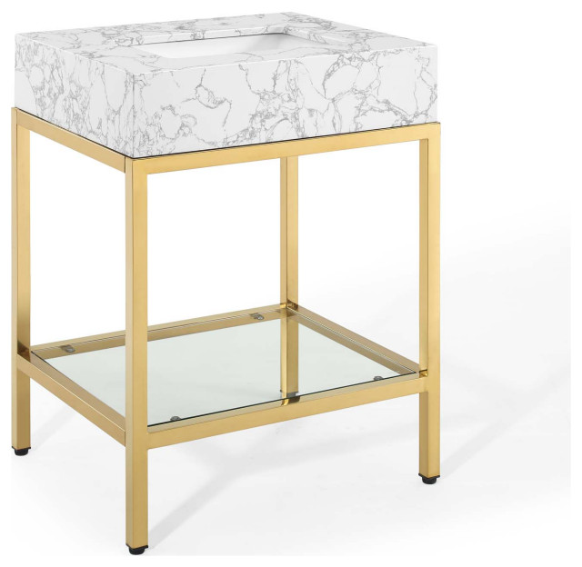 Kingsley 26" Gold Stainless Steel Bathroom Vanity, Gold White ...