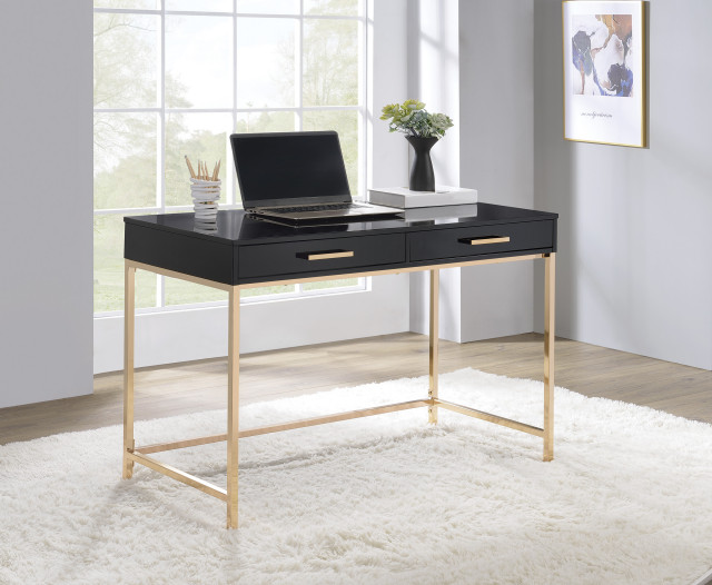 Alios Desk With Black Gloss Finish and Gold Frame - Contemporary ...