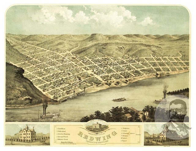 Historic Red Wing, MN Map 1868, Vintage Minnesota Art Print Decor, 18 ...