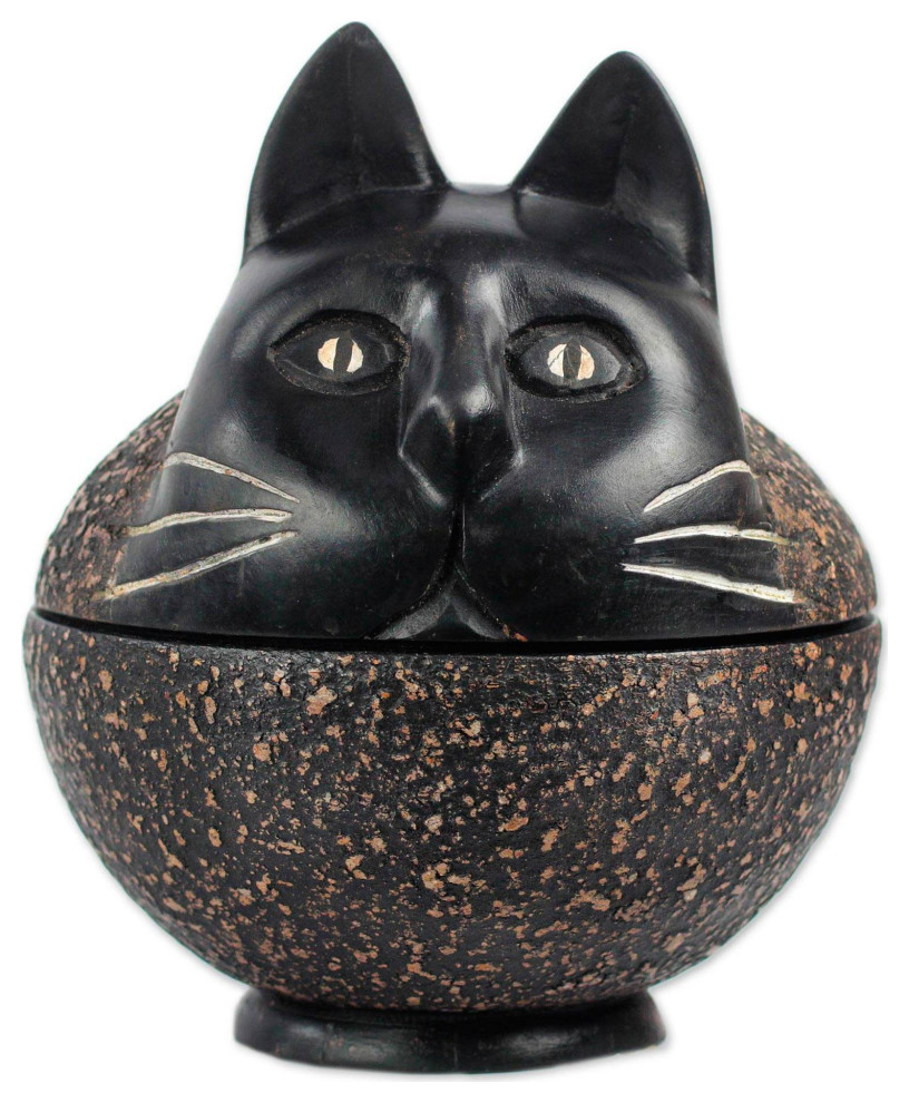 NOVICA Charming Cat And Wood Decorative Jar - Contemporary - Decorative ...