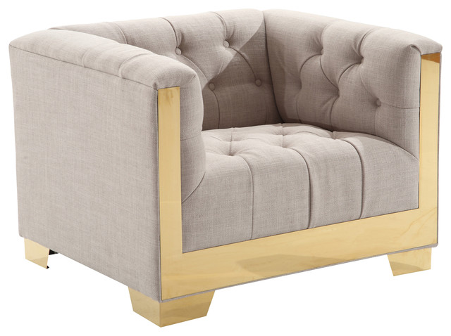 Zinc Contemporary Chair, Taupe Tweed and Shiny Gold - Contemporary ...