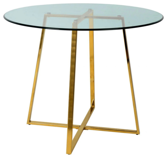Tilly Modern Clear Glass & Gold Round Dining Table - Contemporary ...