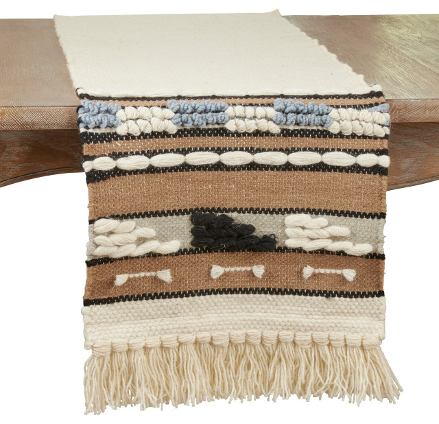 Textured Table Runner With Boho Design, Natural, 16"x72", 16"x72 ...