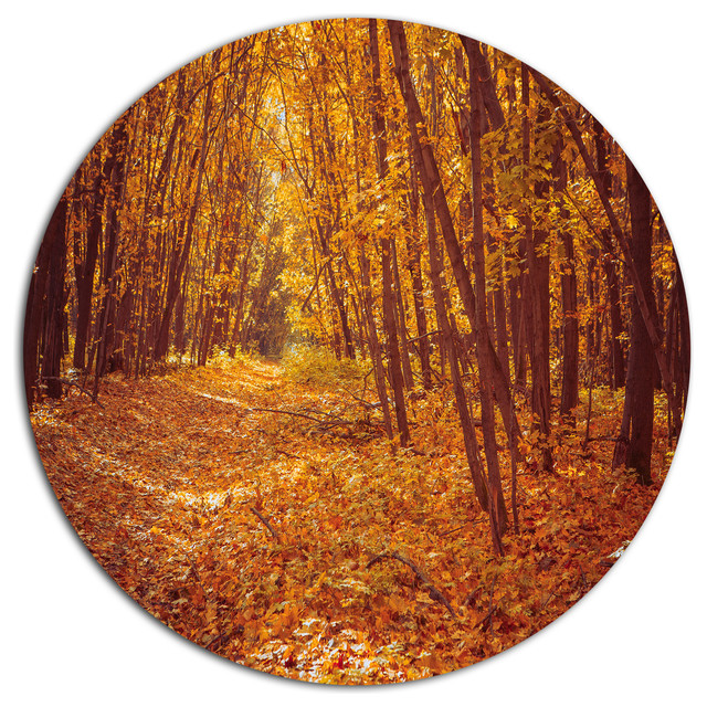 Yellow Forest And Fallen Leaves, Modern Forest Disc Metal Artwork, Disc ...
