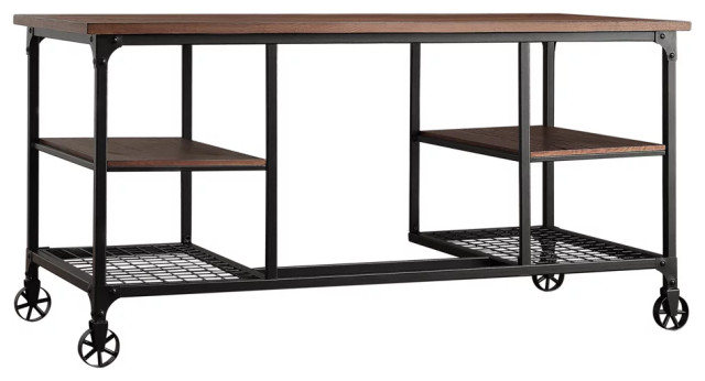 Industrial Desk, Lower Metal Mesh Shelves & Middle Wood Shelves ...
